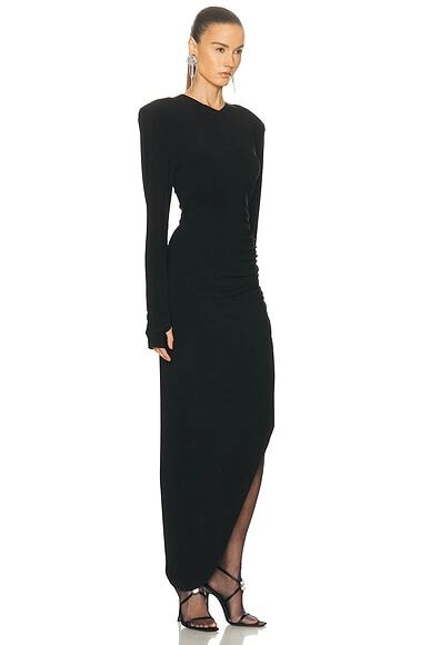 Norma Kamali Long Sleeve V Neck Gown With Side Drape
