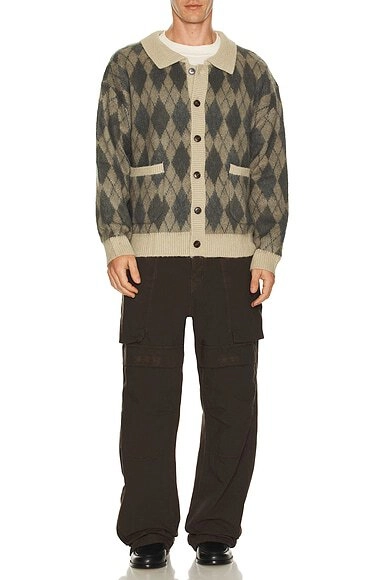FOUND Wool Blend Argyle Sweater - Grayscale
