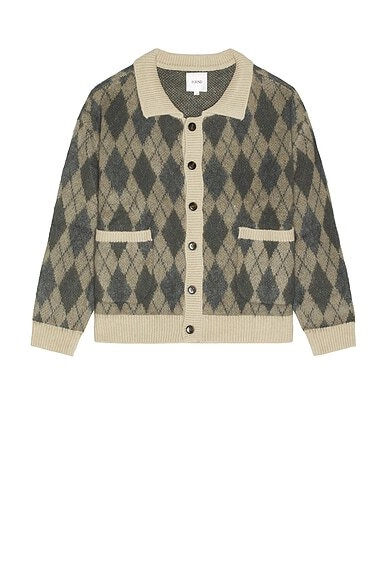 FOUND Wool Blend Argyle Sweater - Grayscale