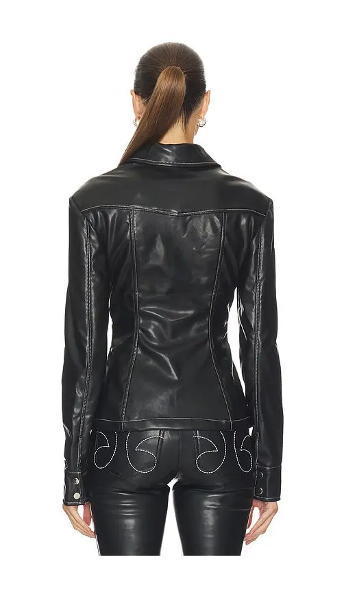 WeWoreWhat Western Style Faux Leather Top With Contrast Stitching
