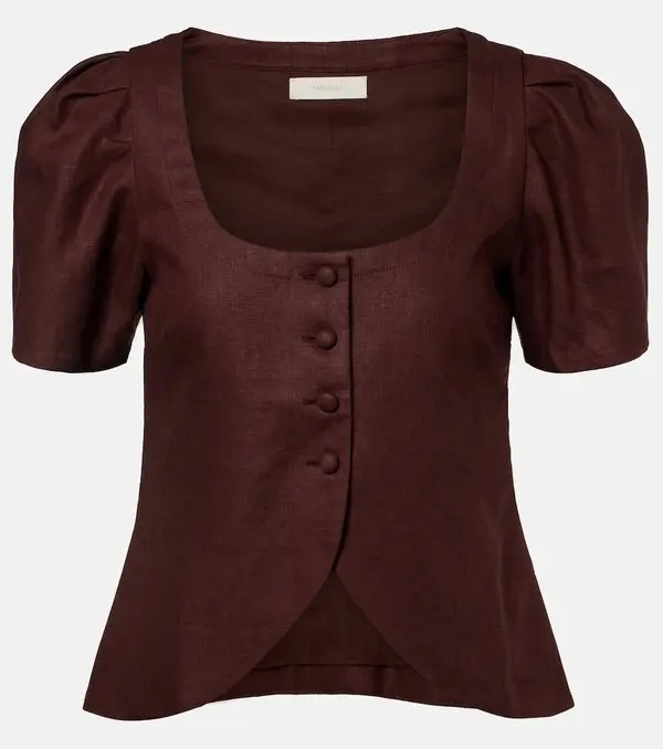 Faithfull The Brand Emma Linen Top - Brown