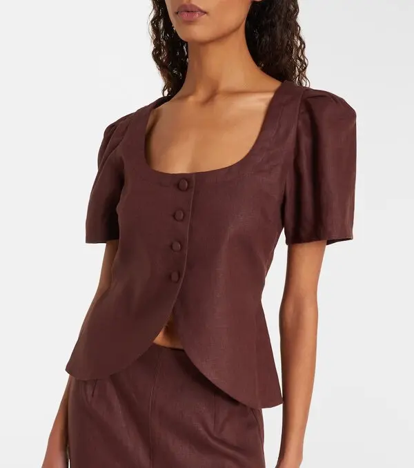 Faithfull The Brand Emma Linen Top - Brown