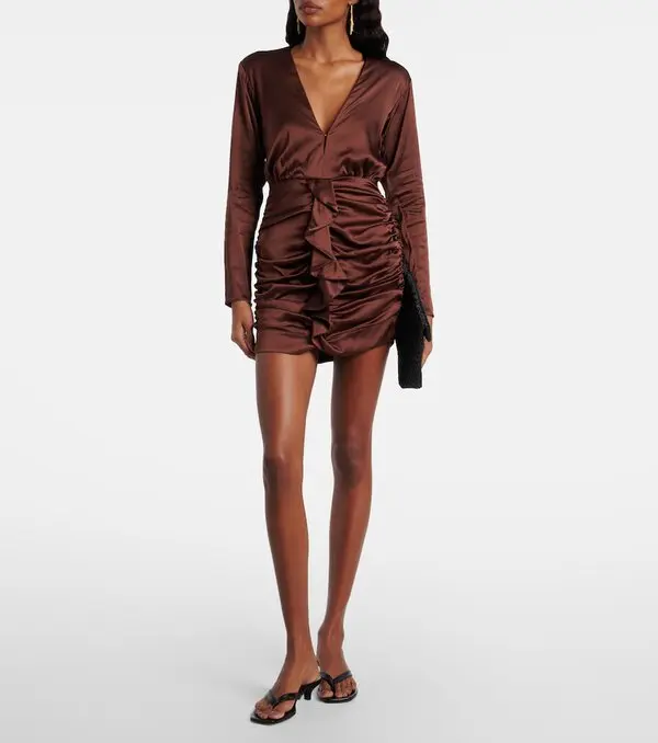 Poupette St Barth Ruffled Satin Minidress