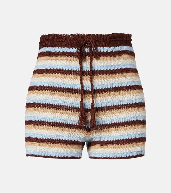Anna Kosturova Striped Cotton Crochet Shorts - Multicoloured