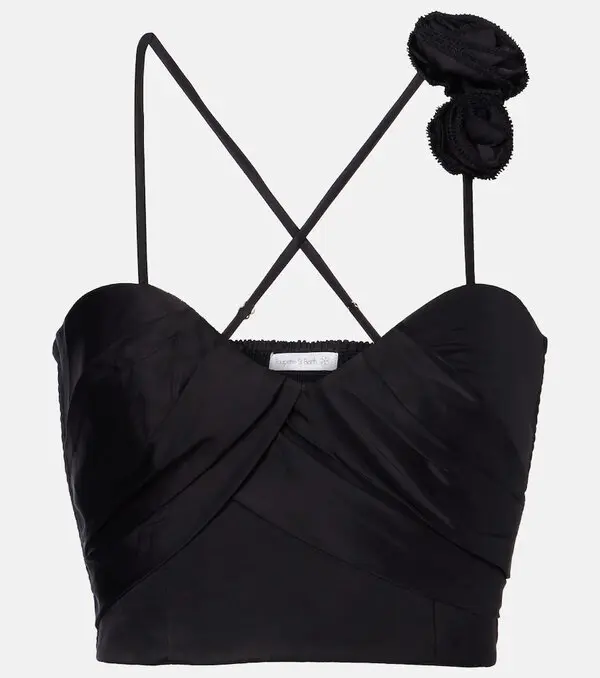Poupette St Barth Floral Appliqué Crop Top - Black