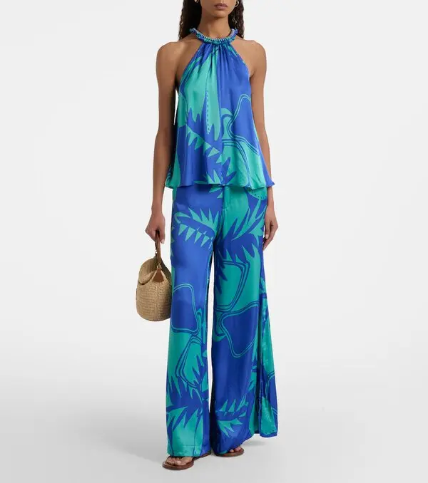 Poupette St Barth Oasis Printed Wide-leg Pants - Blue