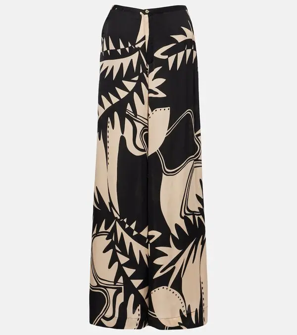 Poupette St Barth Oasis Printed Wide-leg Trousers - Black