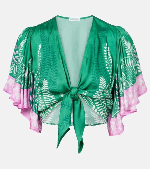 Poupette St Barth Rose Satin Crop Top - Green