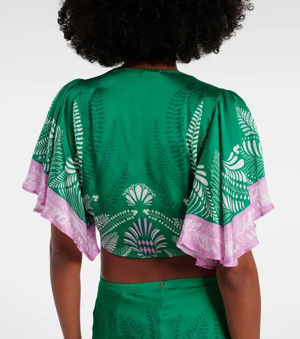 Poupette St Barth Rose Satin Crop Top - Green