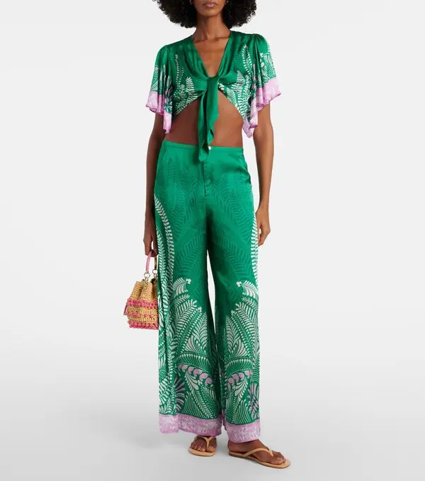 Poupette St Barth Rose Satin Crop Top - Green