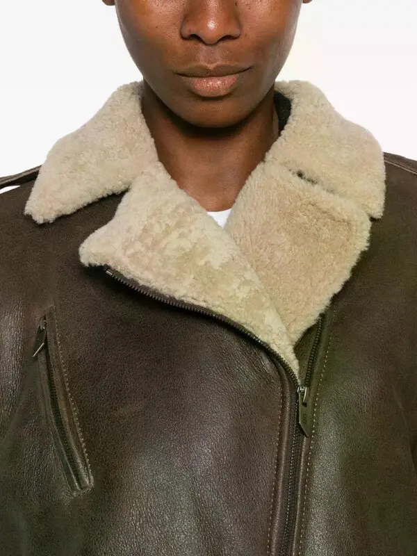 SALVATORE SANTORO Leather Zip-up Jacket With Shearling Collar