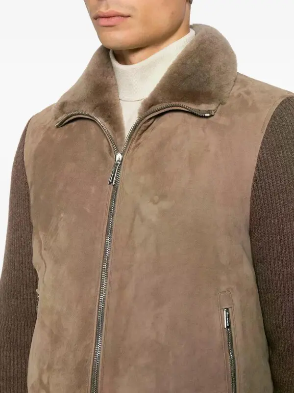 MOORER Zip Jacket With Knitted Sleeves