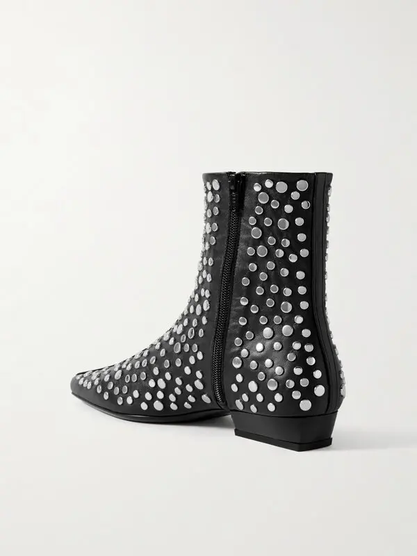 Staud Wally Studded Leather Ankle Boots - Black