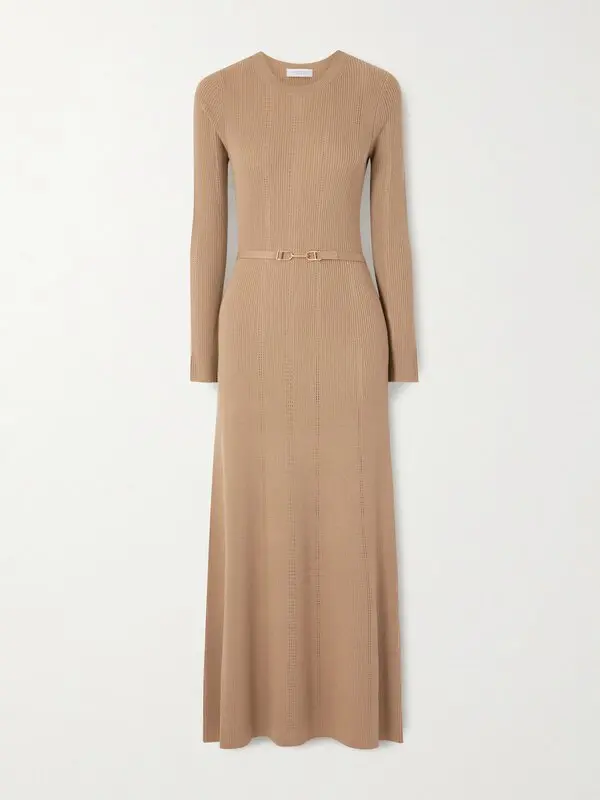 Gabriela Hearst Imagene Belted Ribbed Wool Midi Dress - Brown