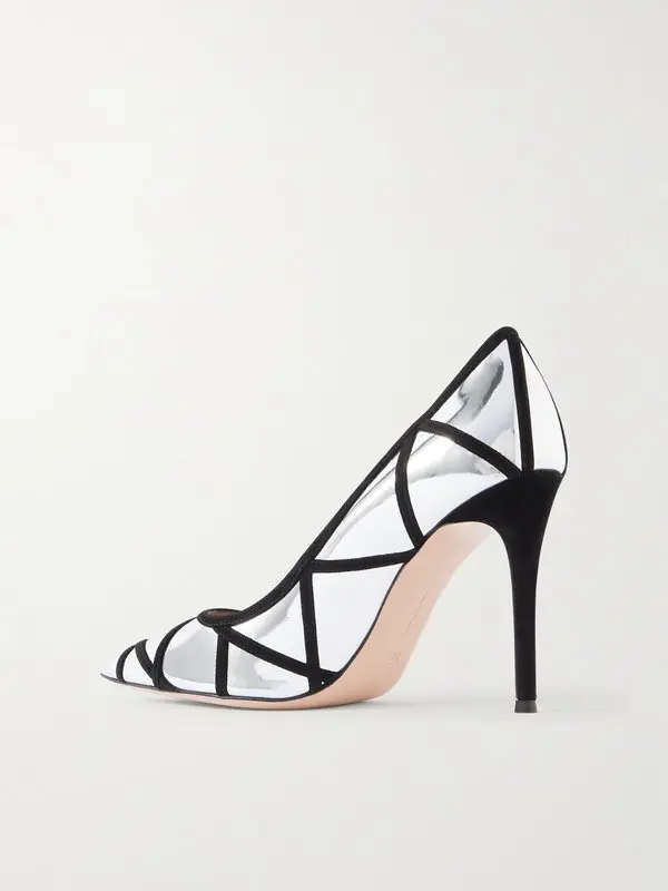 GIANVITO ROSSI 95 Suede-trimmed Mirrored-leather Pumps - Silver