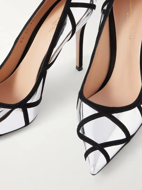 GIANVITO ROSSI 95 Suede-trimmed Mirrored-leather Pumps - Silver