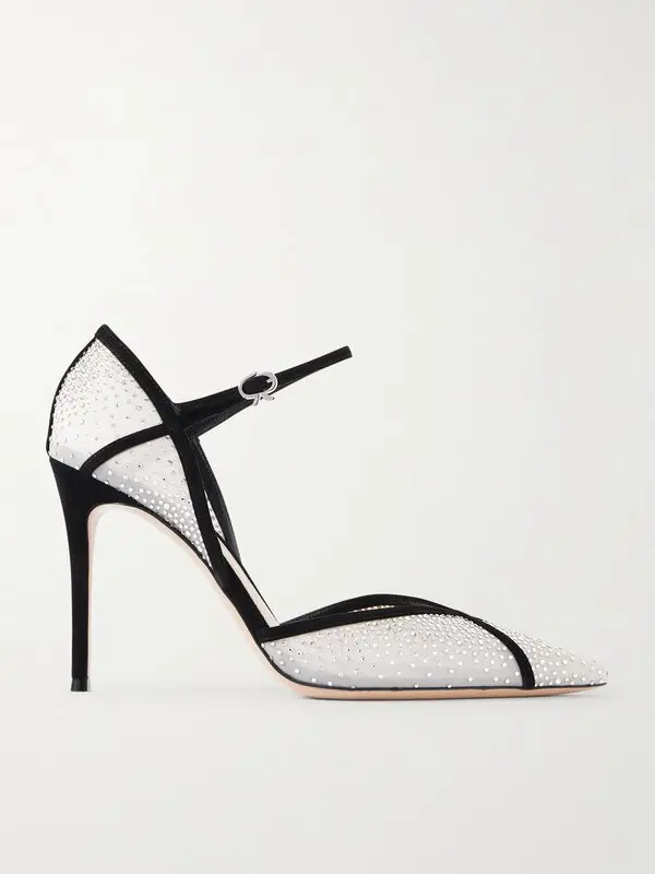 GIANVITO ROSSI Crystal-embellished Mesh Pumps - Silver