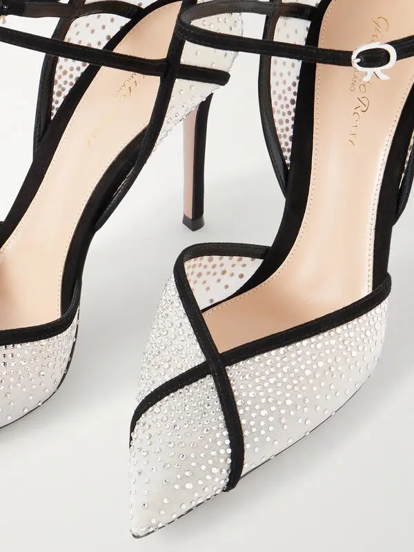 GIANVITO ROSSI Crystal-embellished Mesh Pumps - Silver
