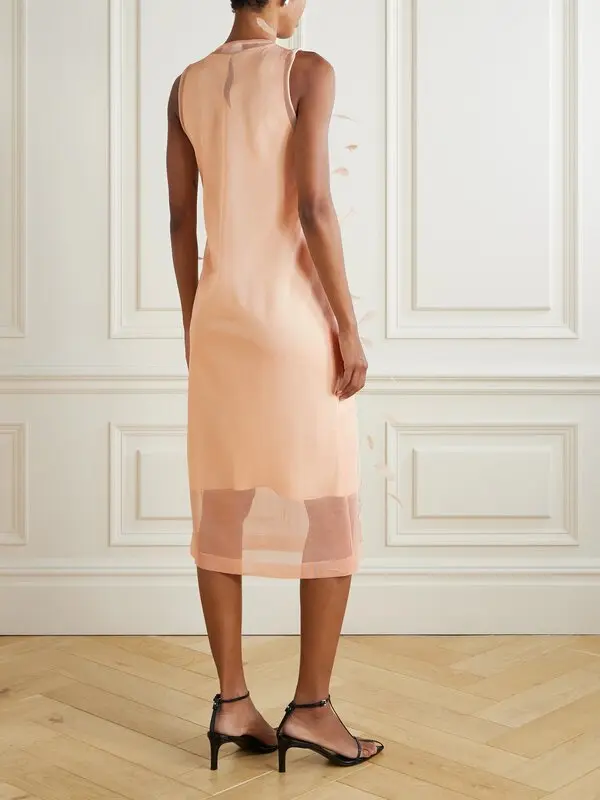 JIL SANDER Feather-embellished Silk Midi Dress