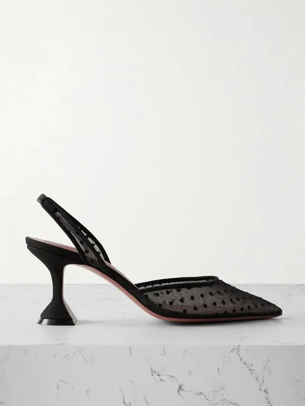 Amina Muaddi Holli Flocked Polka-dot Mesh Slingback Pumps