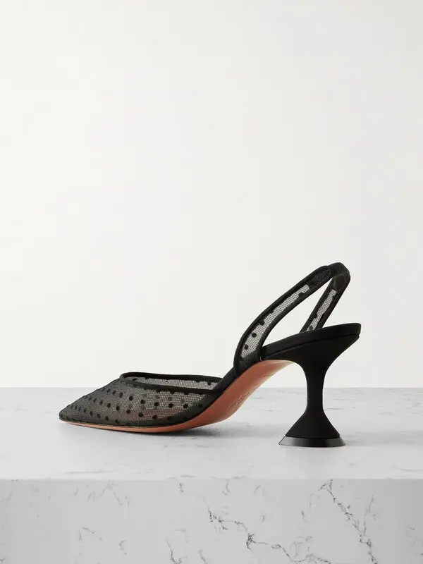 Amina Muaddi Holli Flocked Polka-dot Mesh Slingback Pumps