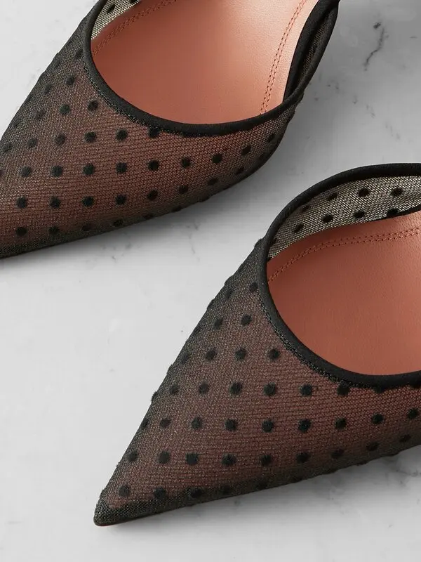 Amina Muaddi Holli Flocked Polka-dot Mesh Slingback Pumps