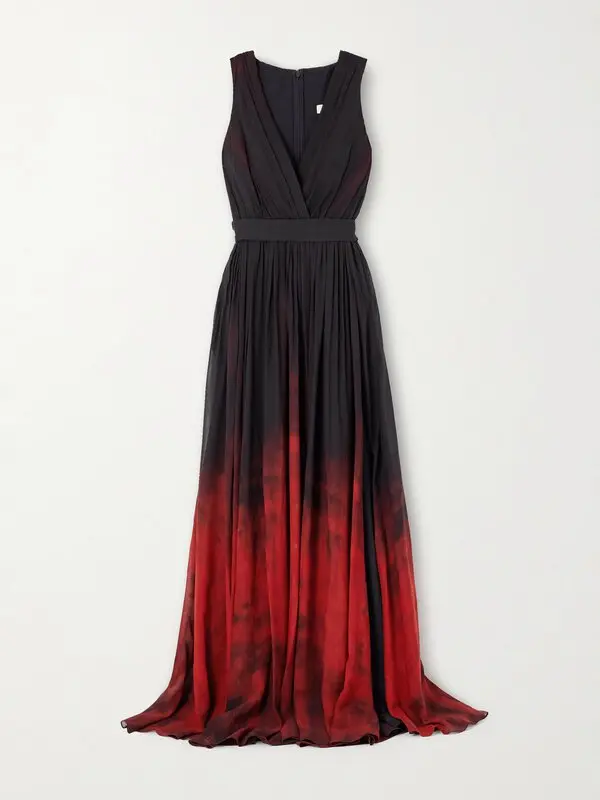 Elie Saab Pleated Dégradé Chiffon Gown - Red