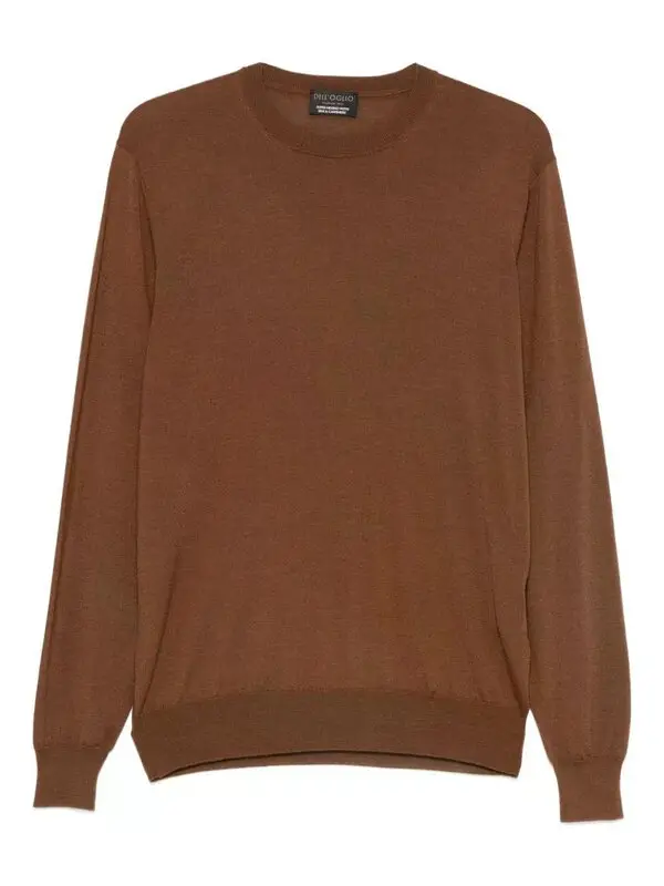 DELL'OGLIO Crew Neck Long Sleeve Sweater - Brown