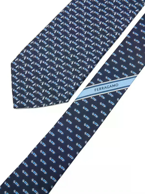 FERRAGAMO Printed Silk Neck Tie - Blue