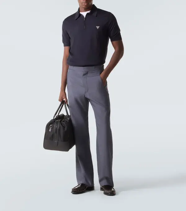 Prada Logo Virgin Wool Polo Shirt - Blue