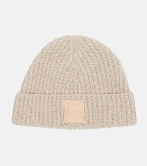 Loewe Anagram Ribbed-knit Cashmere Beanie - Beige