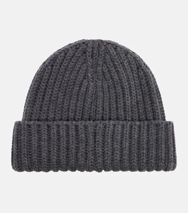 Prada Ribbed-knit Wool And Cashmere Beanie With Logo Detail - Grey