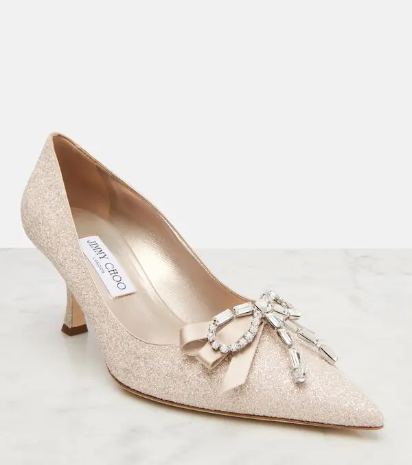 JIMMY CHOO Auria 70 Crystal-embellished Glitter Pumps - Gold