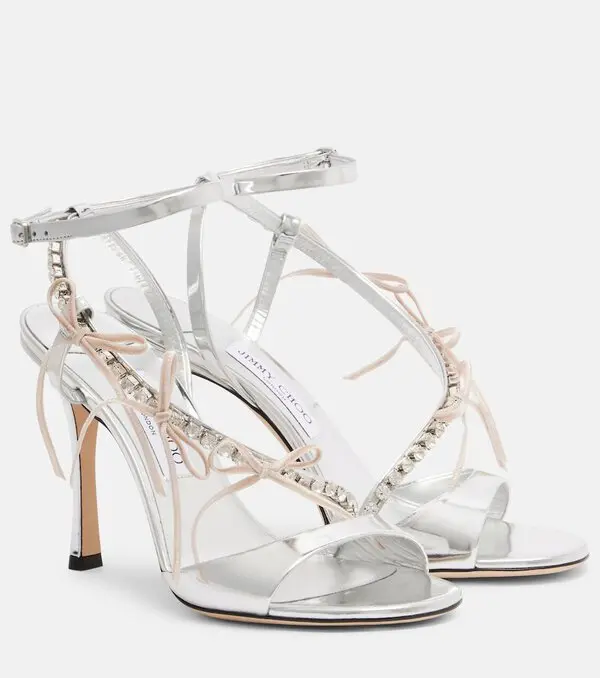 JIMMY CHOO Lula 100 Metallic Leather Sandals - Silver