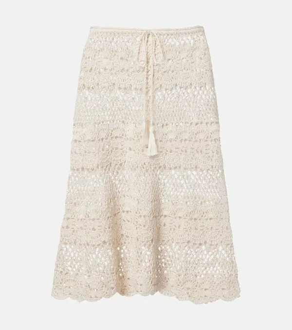 Anna Kosturova Marianne Crochet Cotton Midi Skirt - Beige