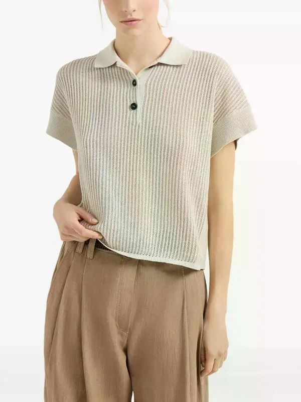 Brunello Cucinelli Ribbed Polo Top - Neutrals