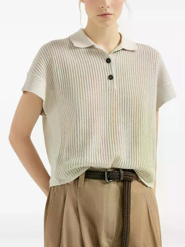 Brunello Cucinelli Ribbed Polo Top - Neutrals