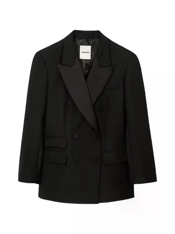 Sandro Double-breasted Satin Lapel Blazer