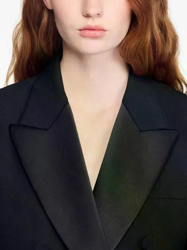 Sandro Double-breasted Satin Lapel Blazer