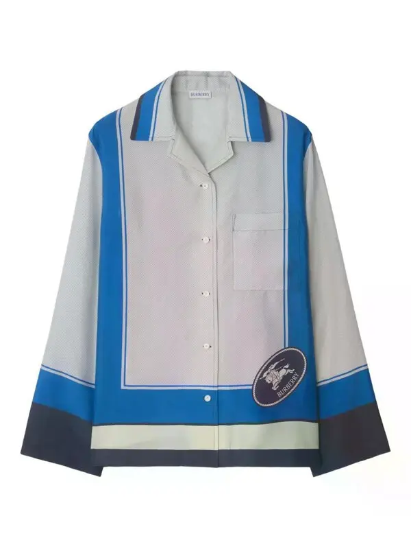Burberry Silk Shirt With Emblematic Print - Grey
