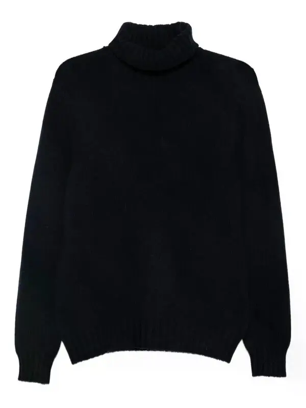 Fedeli Navy Ribbed Turtleneck Sweater - Blue