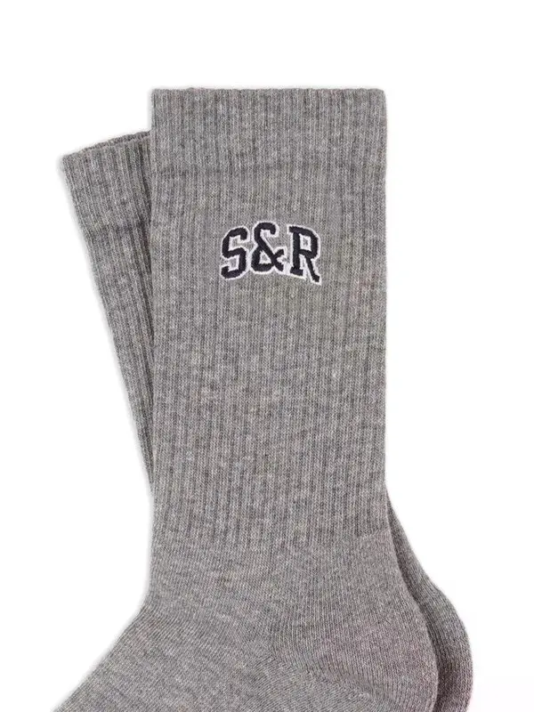 SPORTY & RICH Ribbed Crew Socks With Embroidered Logo - Grey