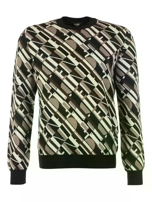 Fendi Patterned Crew Neck Sweater - Brown