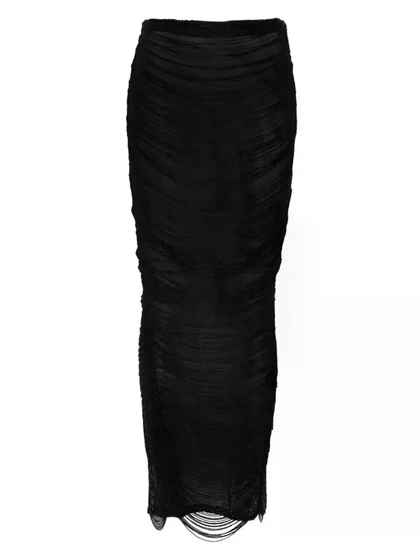 MONOT Fringed Maxi Skirt With Glass Embellishments And Rear Slit - Black