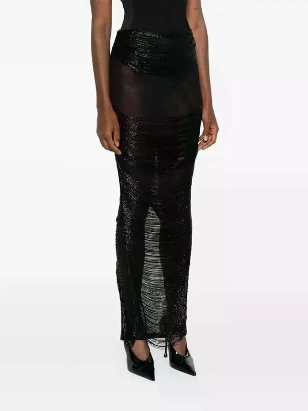 MONOT Fringed Maxi Skirt With Glass Embellishments And Rear Slit