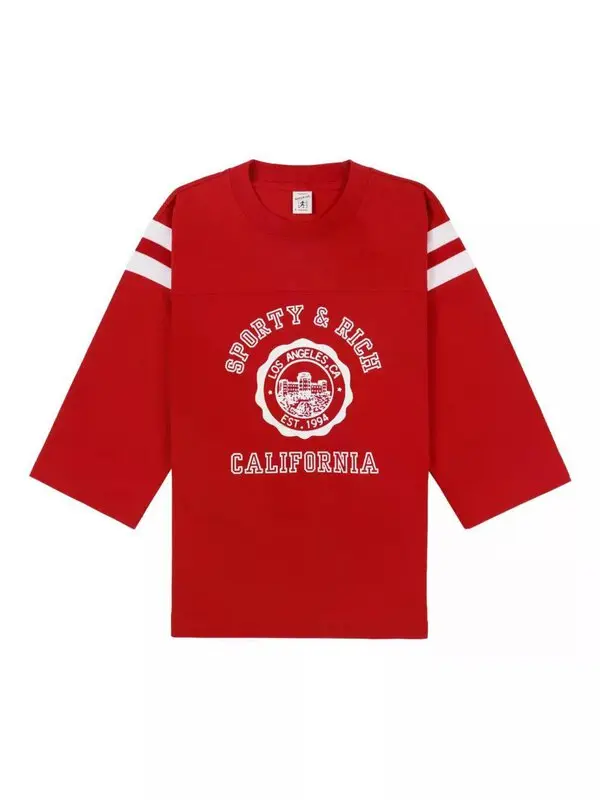 SPORTY & RICH Striped Graphic Top - Red