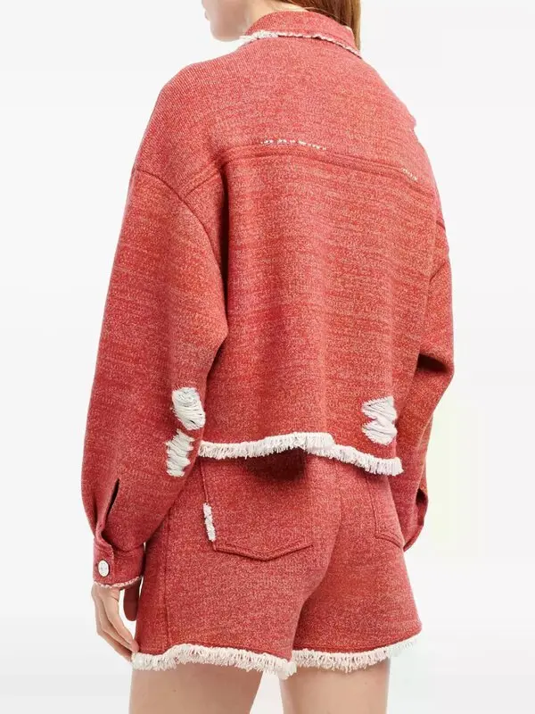 BARRIE Fringed Denim Jacket - Red