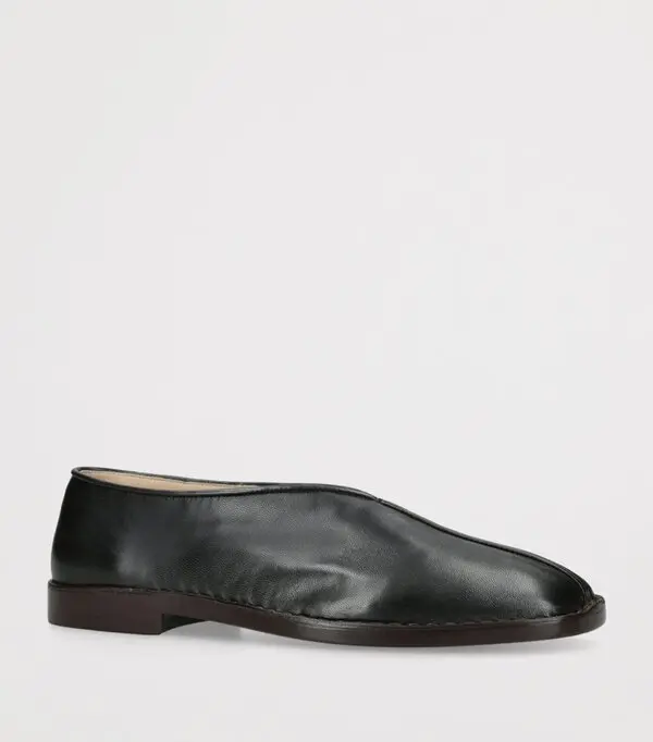 LEMAIRE Leather Piped Slippers - Black