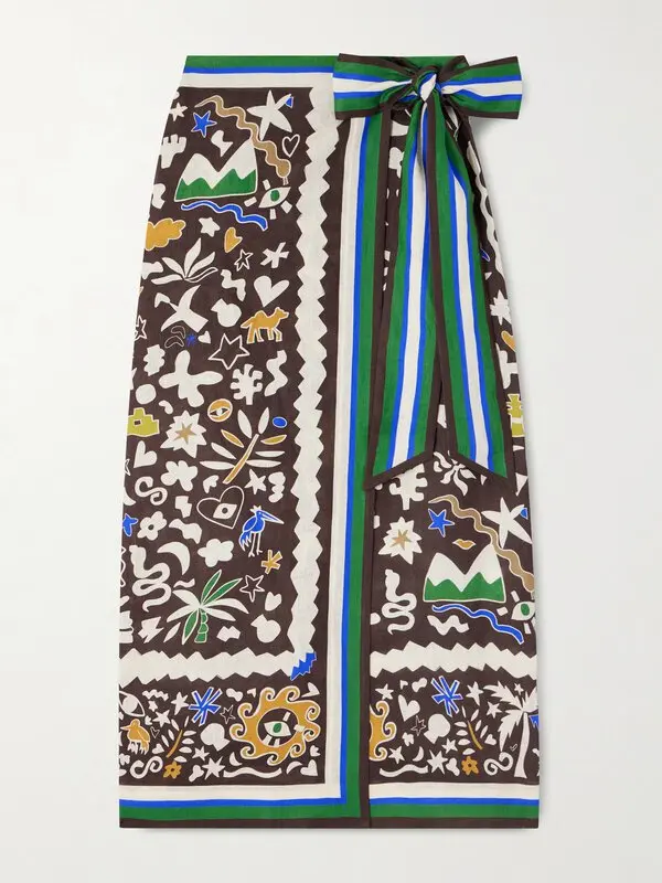 ALEMAIS Maroc Printed Linen Wrap Skirt - Blue
