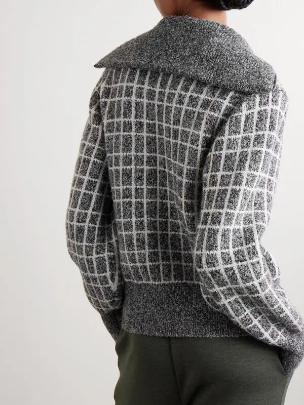 Varley Furley Checked Cotton-blend Bouclé Half-zip Sweater